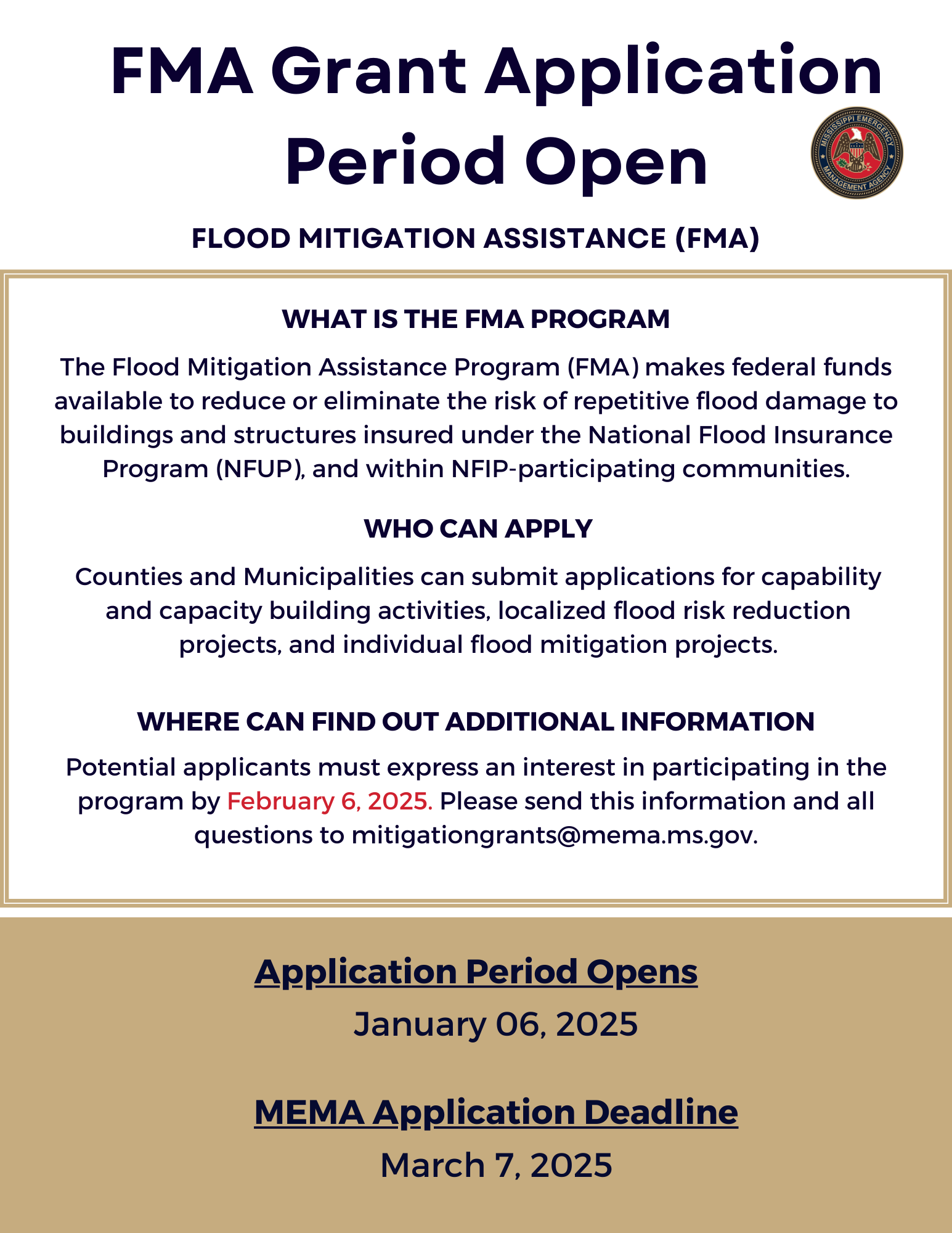 Flood Mitigation Assistance Grant Mississippi Emergency Management Agency
